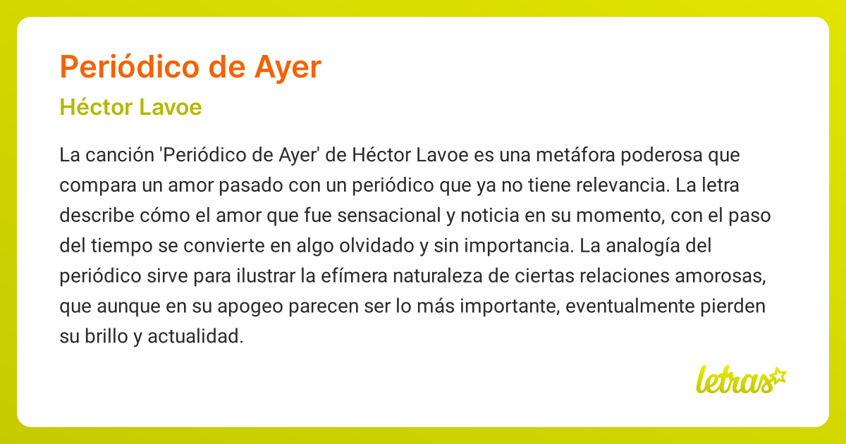 Significado de la canción PERIÓDICO DE AYER (Héctor Lavoe) - LETRAS.COM