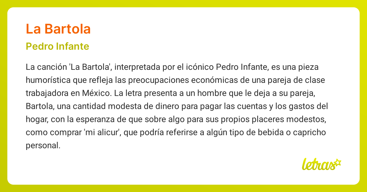 Significado de la canción LA BARTOLA (Pedro Infante) - LETRAS.COM