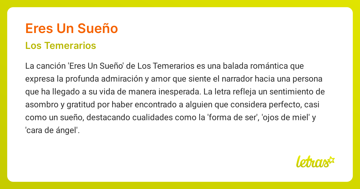 Significado de la canción ERES UN SUEÑO (Los Temerarios) - LETRAS.COM