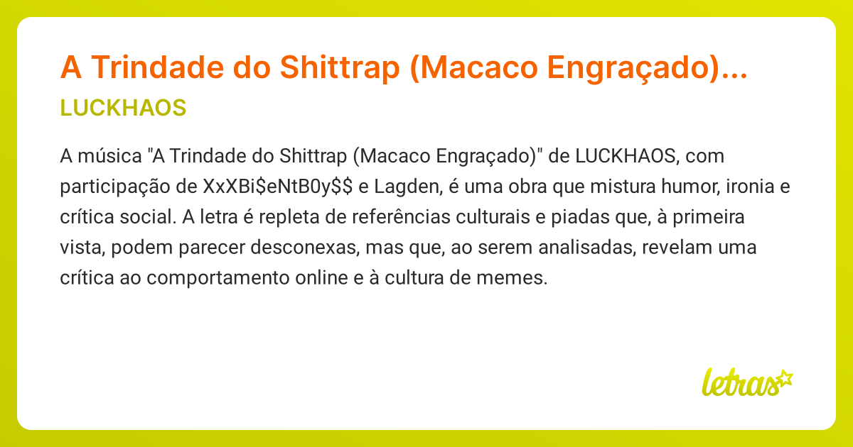 Significado da música A Trindade do Shittrap (Macaco Engraçado) (part ...