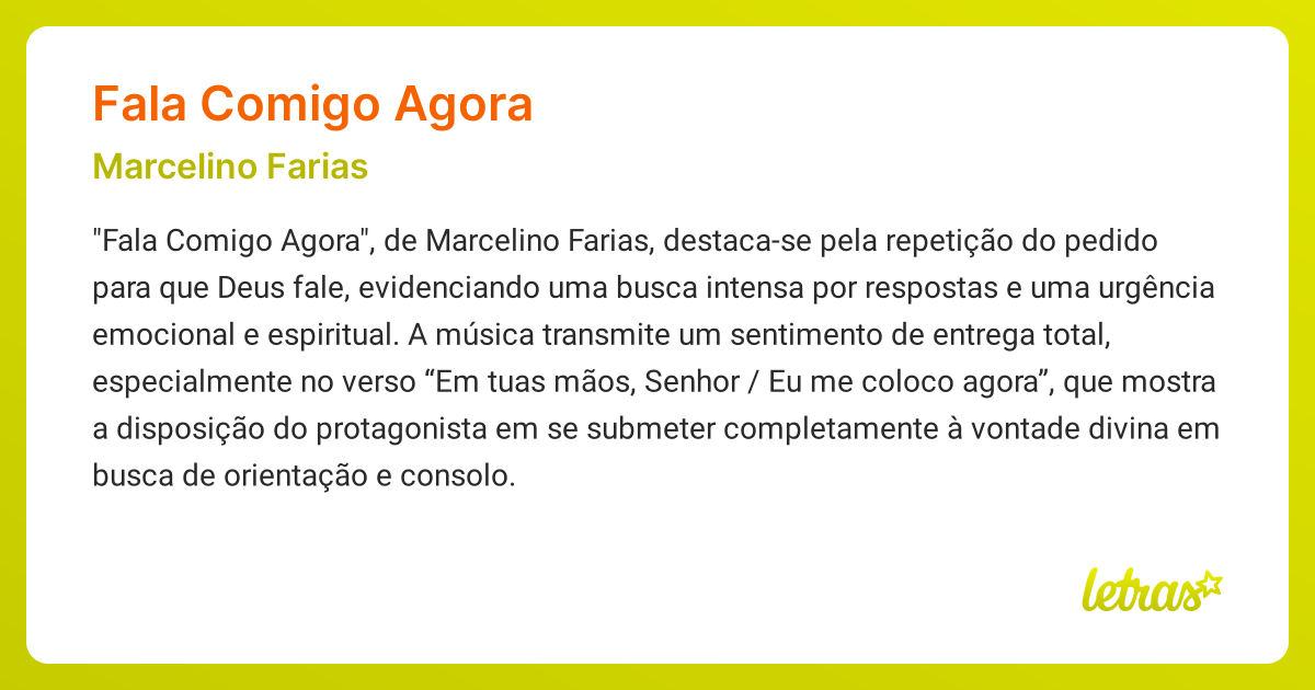 Significado da música FALA COMIGO AGORA (Marcelino Farias) - LETRAS.MUS.BR