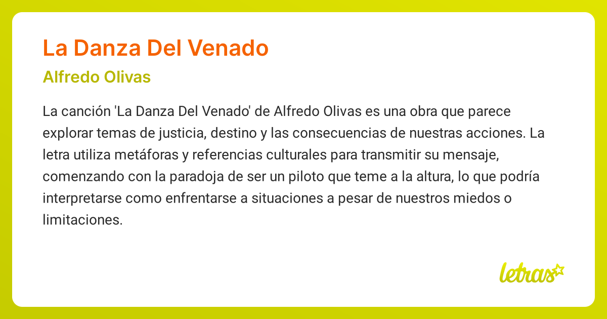 Significado de la canción LA DANZA DEL VENADO (Alfredo Olivas) - LETRAS.COM