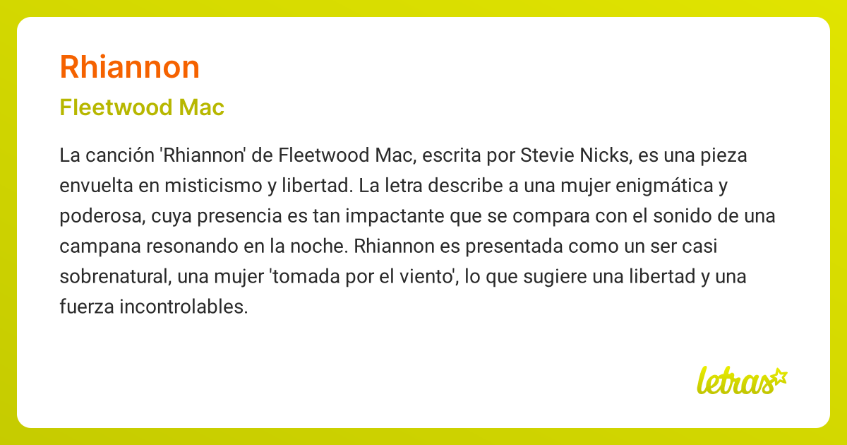 Significado de la canción RHIANNON (Fleetwood Mac) - LETRAS.COM