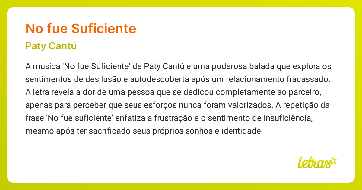 Significado da música NO FUE SUFICIENTE (Paty Cantú) - LETRAS.MUS.BR