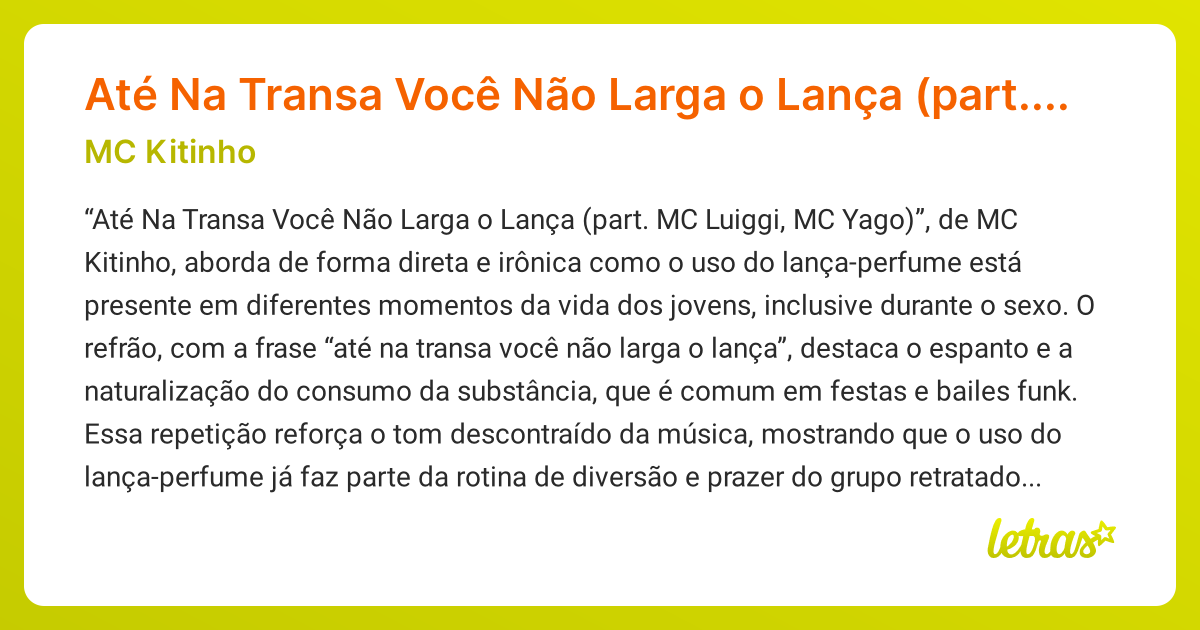 Significado da música Até Na Transa Você Não Larga o Lança (part. MC ...