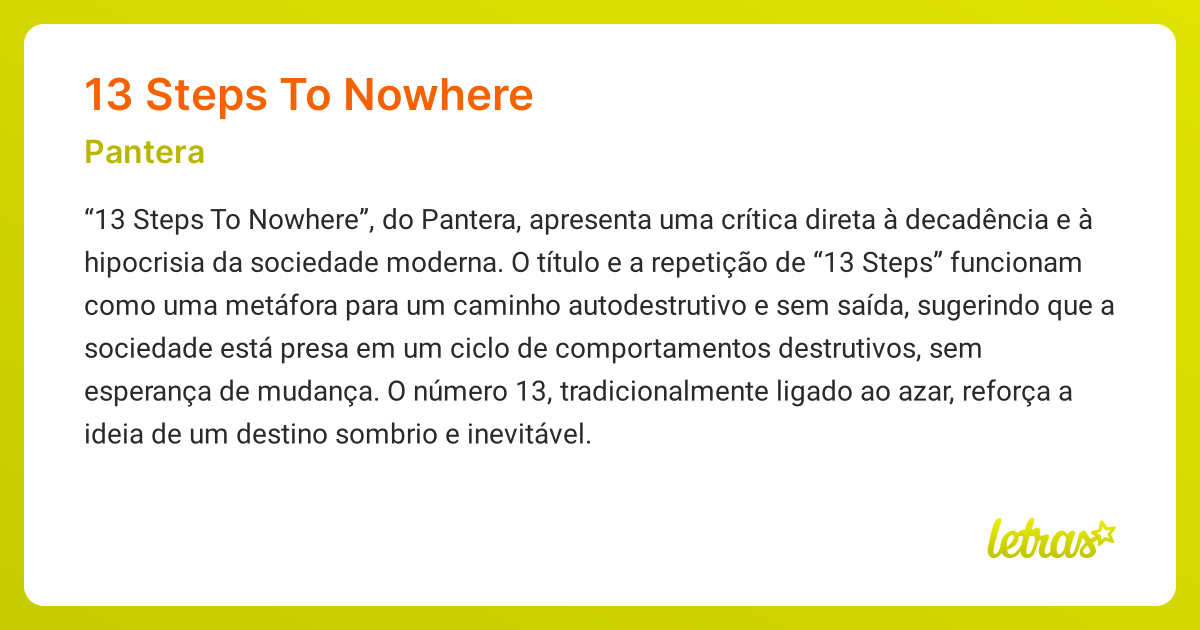 Significado da música 13 STEPS TO NOWHERE (Pantera) - LETRAS.MUS.BR