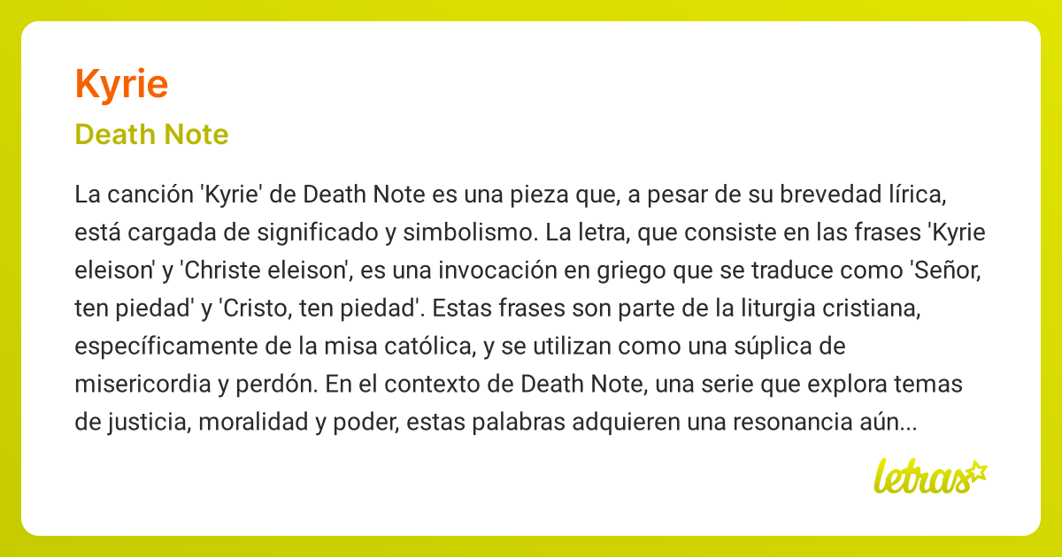 Significado de la canción KYRIE (Death Note) - LETRAS.COM