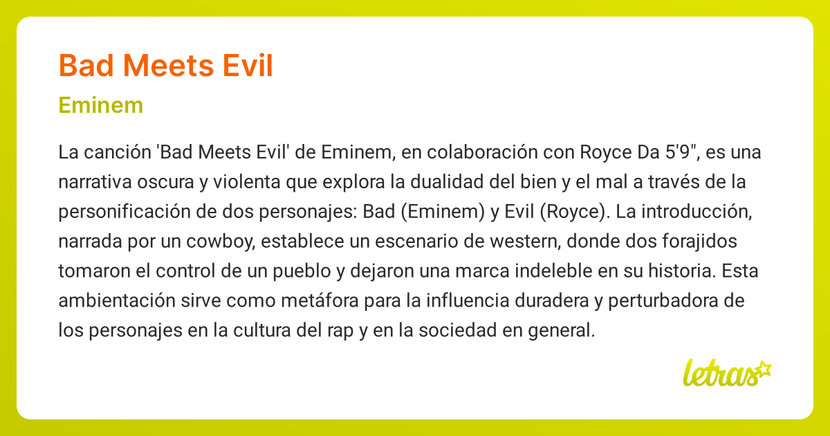 Significado de la canción BAD MEETS EVIL (Eminem) - LETRAS.COM