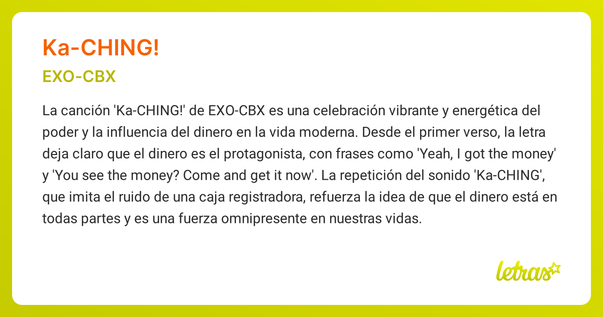 Significado de la canción KA-CHING! (EXO-CBX) - LETRAS.COM