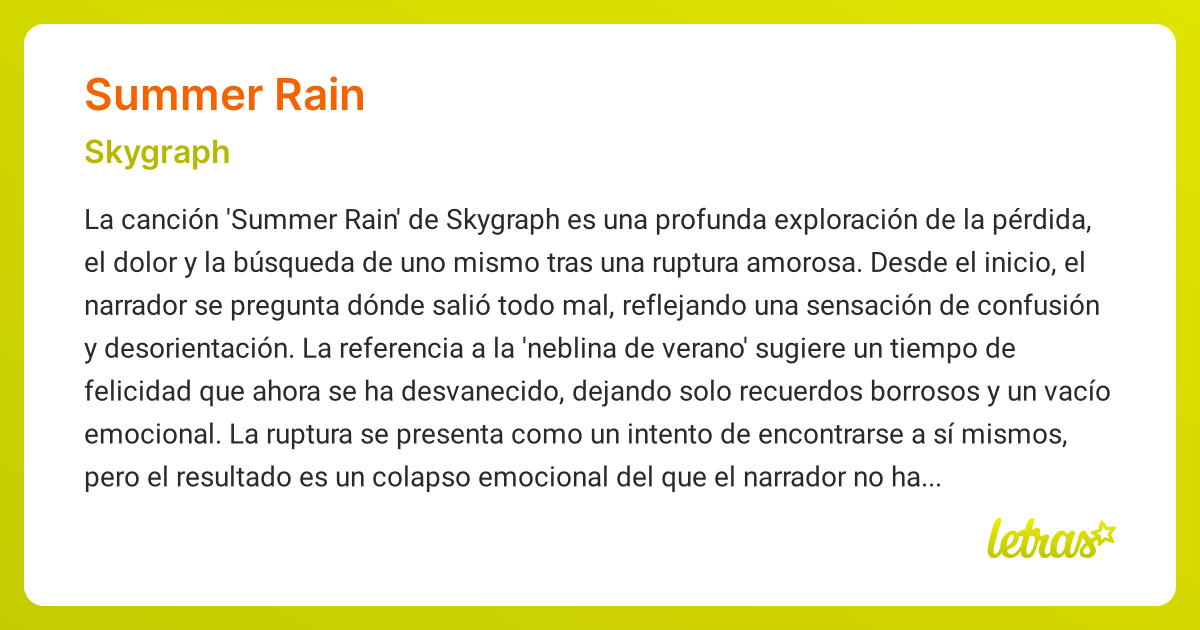 Significado de la canción SUMMER RAIN (Skygraph) - LETRAS.COM