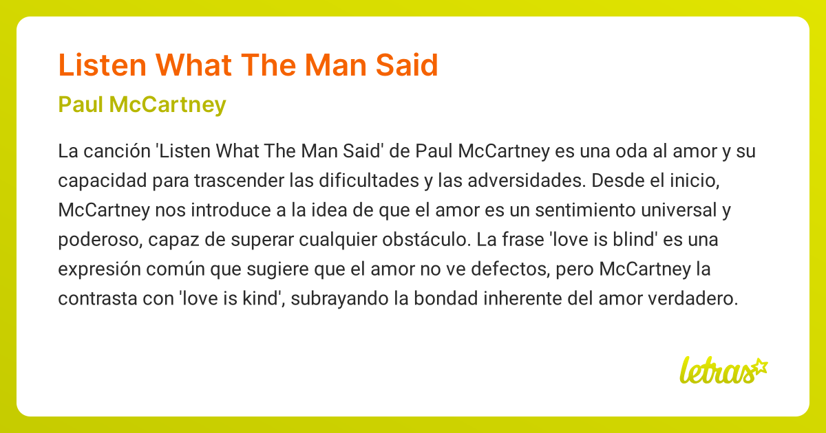 Significado de la canción LISTEN WHAT THE MAN SAID (Paul McCartney ...