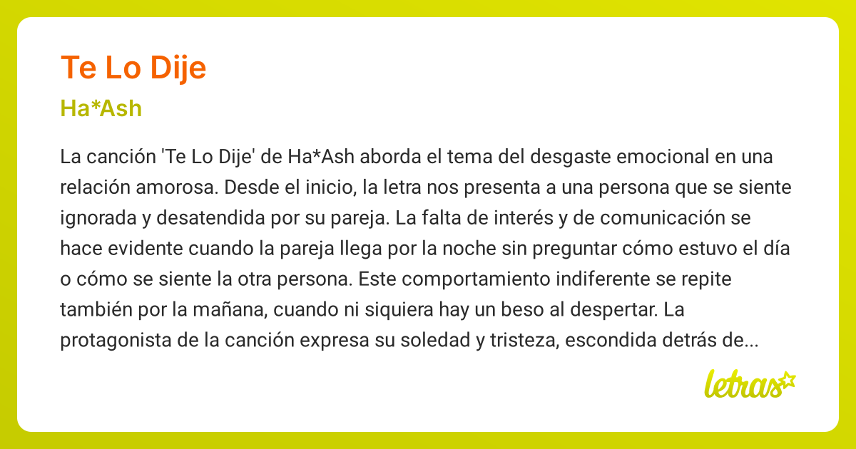 Significado de la canción TE LO DIJE (Ha*Ash) - LETRAS.COM