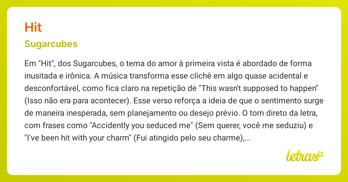 Significado da música HIT (Sugarcubes) - LETRAS.MUS.BR