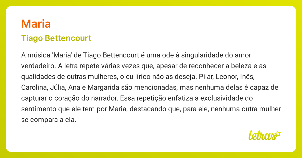 Significado da música MARIA (Tiago Bettencourt) - LETRAS.MUS.BR