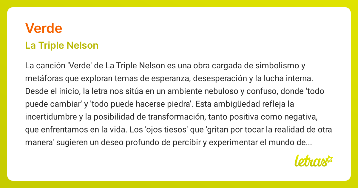 Significado de la canción VERDE (La Triple Nelson) - LETRAS.COM