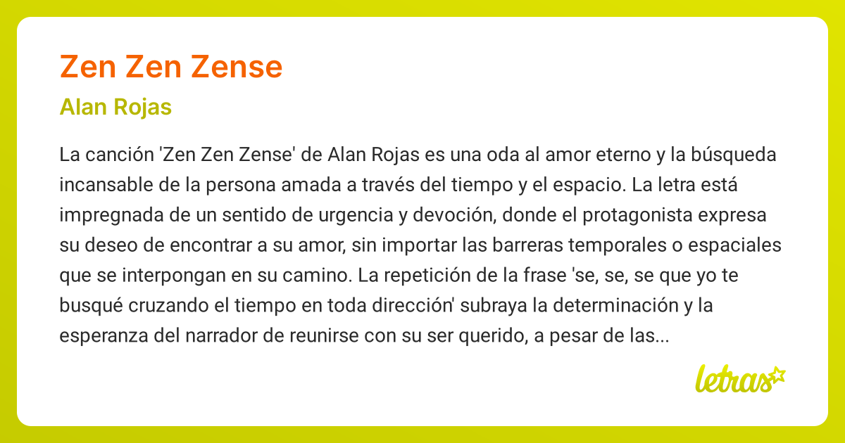 Significado de la canción ZEN ZEN ZENSE (Alan Rojas) - LETRAS.COM