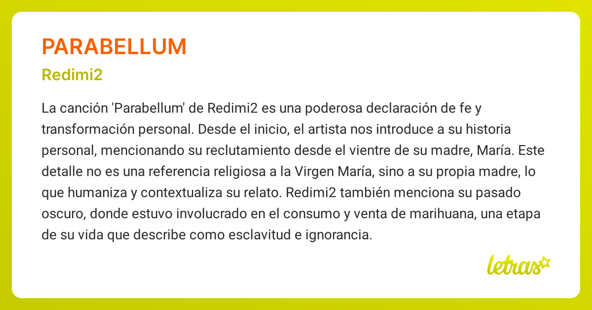 Significado de la canción PARABELLUM (Redimi2) - LETRAS.COM