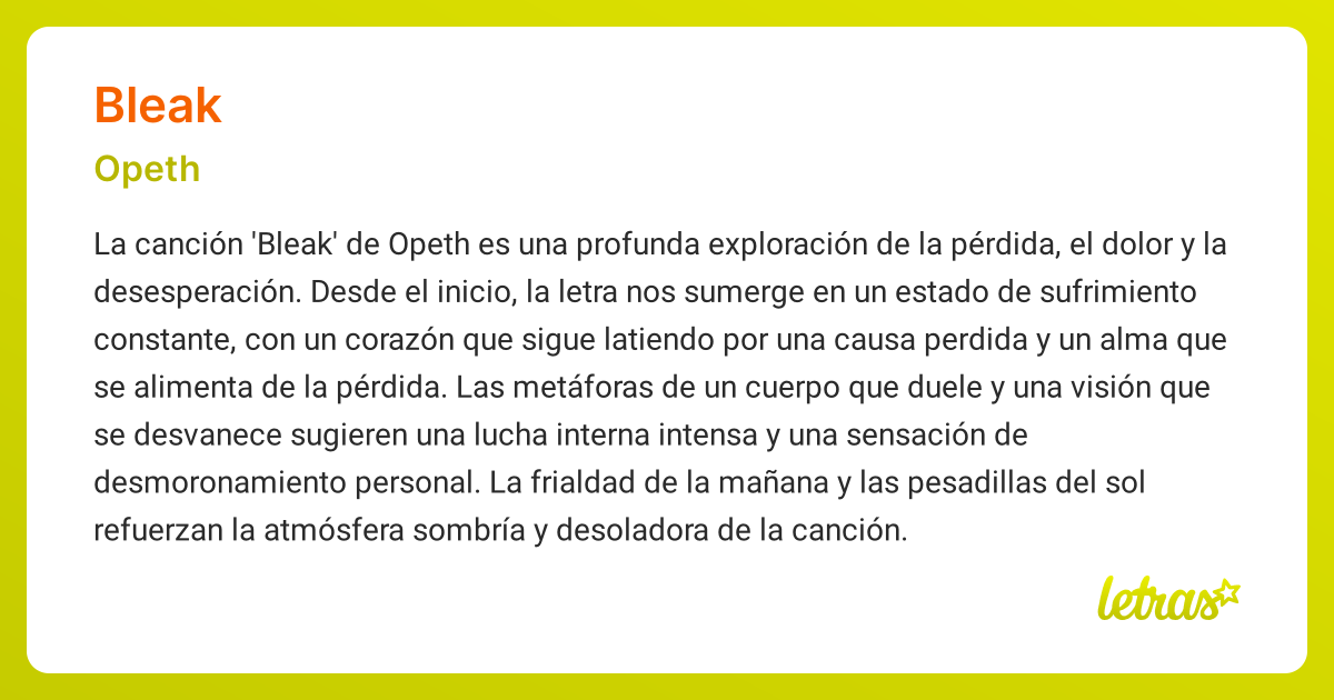 Significado de la canción BLEAK (Opeth) - LETRAS.COM