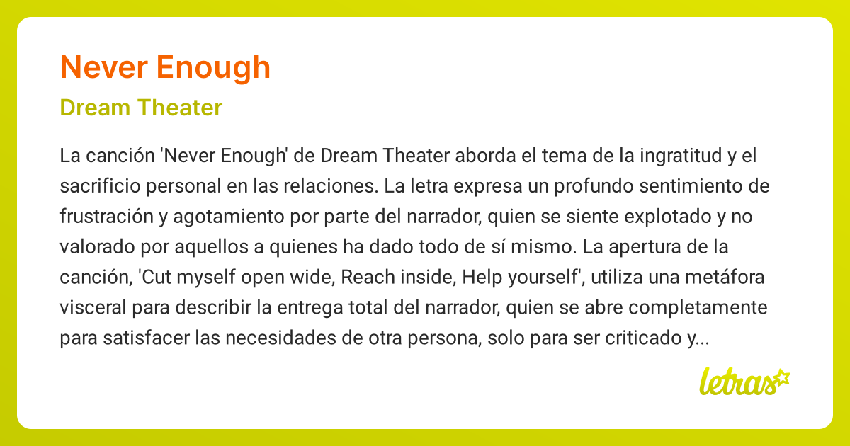 Significado de la canción NEVER ENOUGH (Dream Theater) - LETRAS.COM