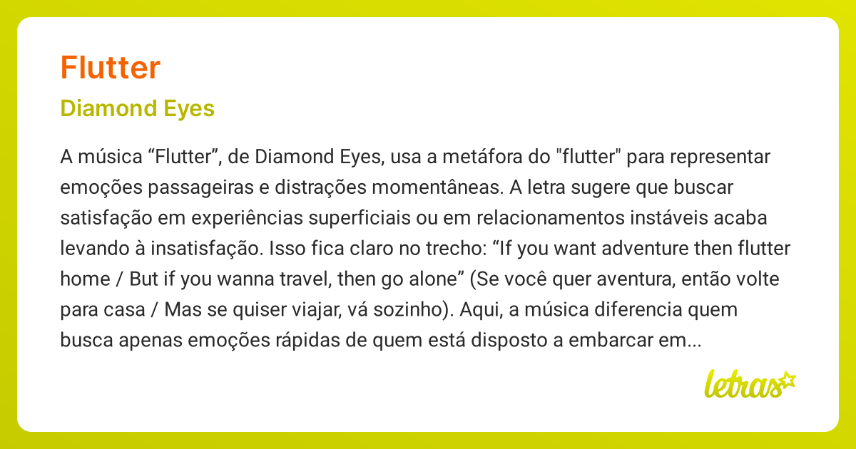 Significado da música FLUTTER (Diamond Eyes) - LETRAS.MUS.BR