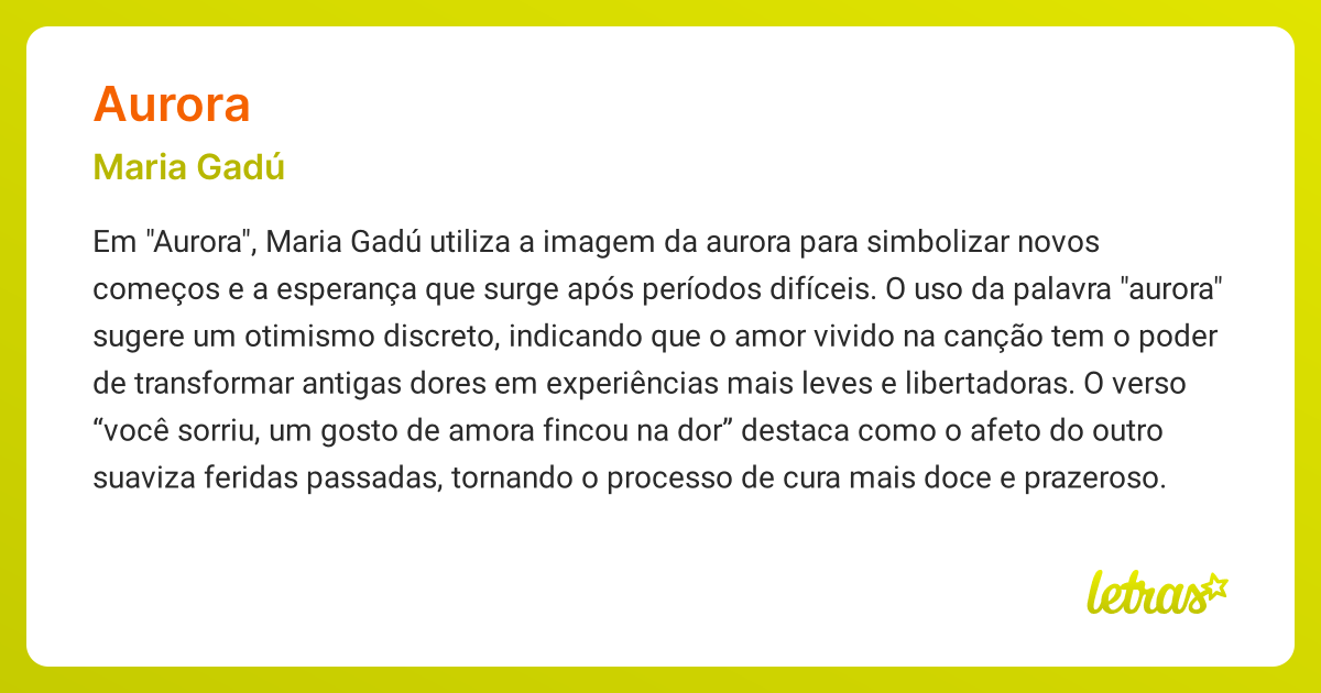 Significado da música AURORA (Maria Gadú) - LETRAS.MUS.BR