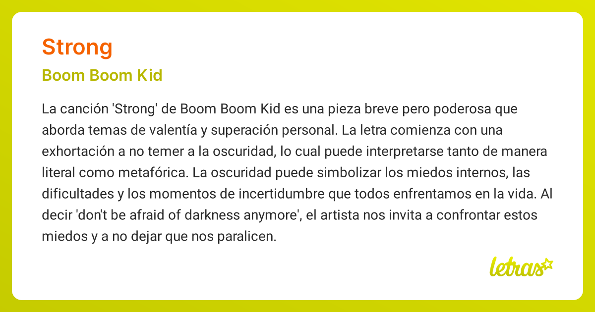 Significado de la canción STRONG (Boom Boom Kid) - LETRAS.COM