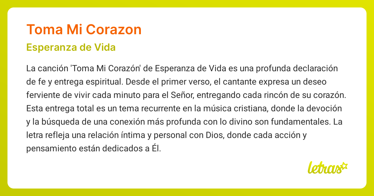 Significado de la canción TOMA MI CORAZON (Esperanza de Vida) - LETRAS.COM