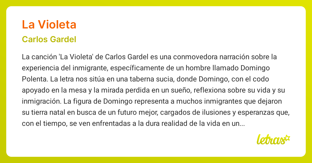 Significado de la canción LA VIOLETA (Carlos Gardel) - LETRAS.COM