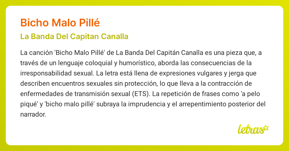 Significado de la canción BICHO MALO PILLÉ (La Banda Del Capitan ...