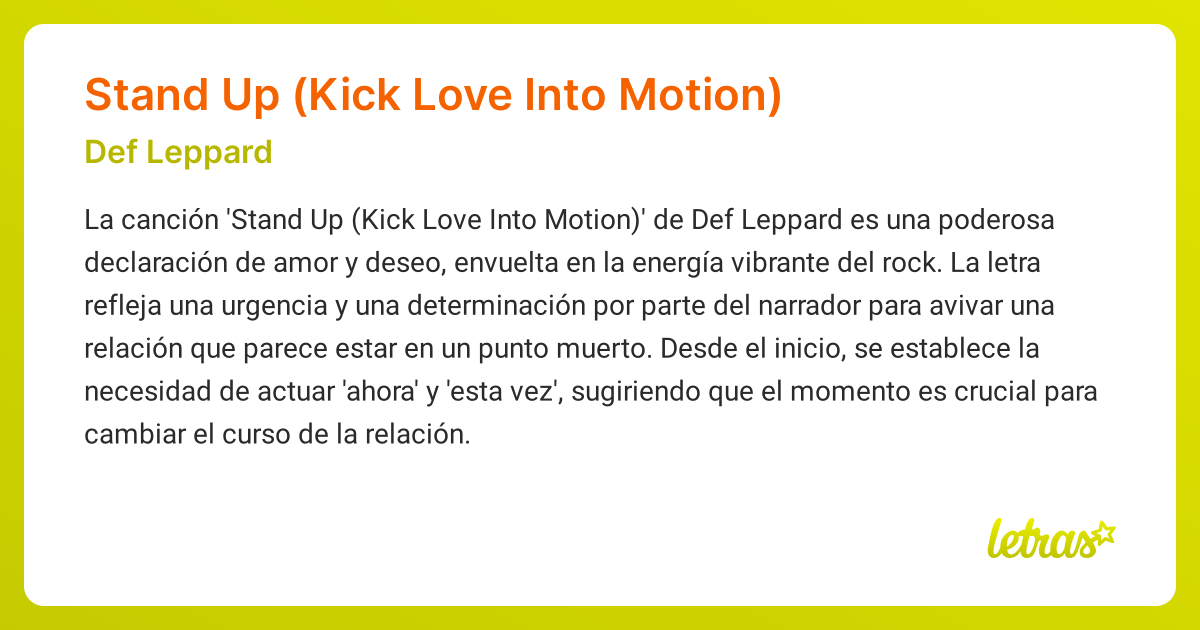 Significado de la canción Stand Up (Kick Love Into Motion) (Def Leppard ...