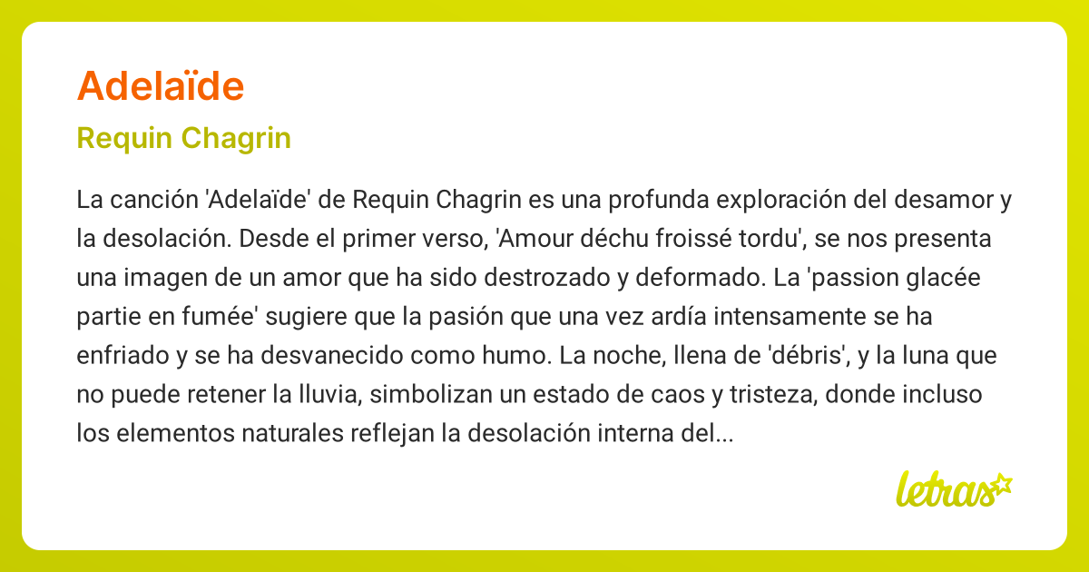 Significado de la canción ADELAÏDE (Requin Chagrin) - LETRAS.COM