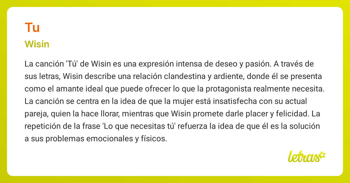 Significado de la canción TU (Wisin) - LETRAS.COM