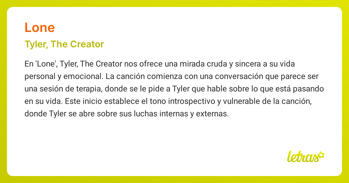 Significado de la canción LONE (Tyler, The Creator) - LETRAS.COM