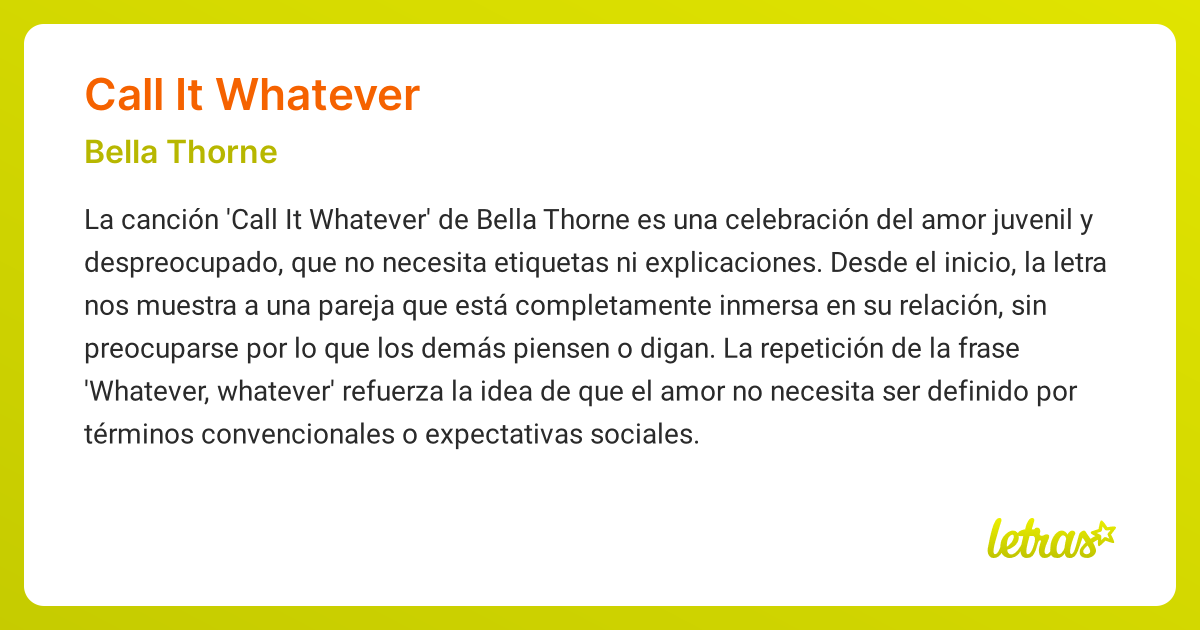 Significado de la canción CALL IT WHATEVER (Bella Thorne) - LETRAS.COM