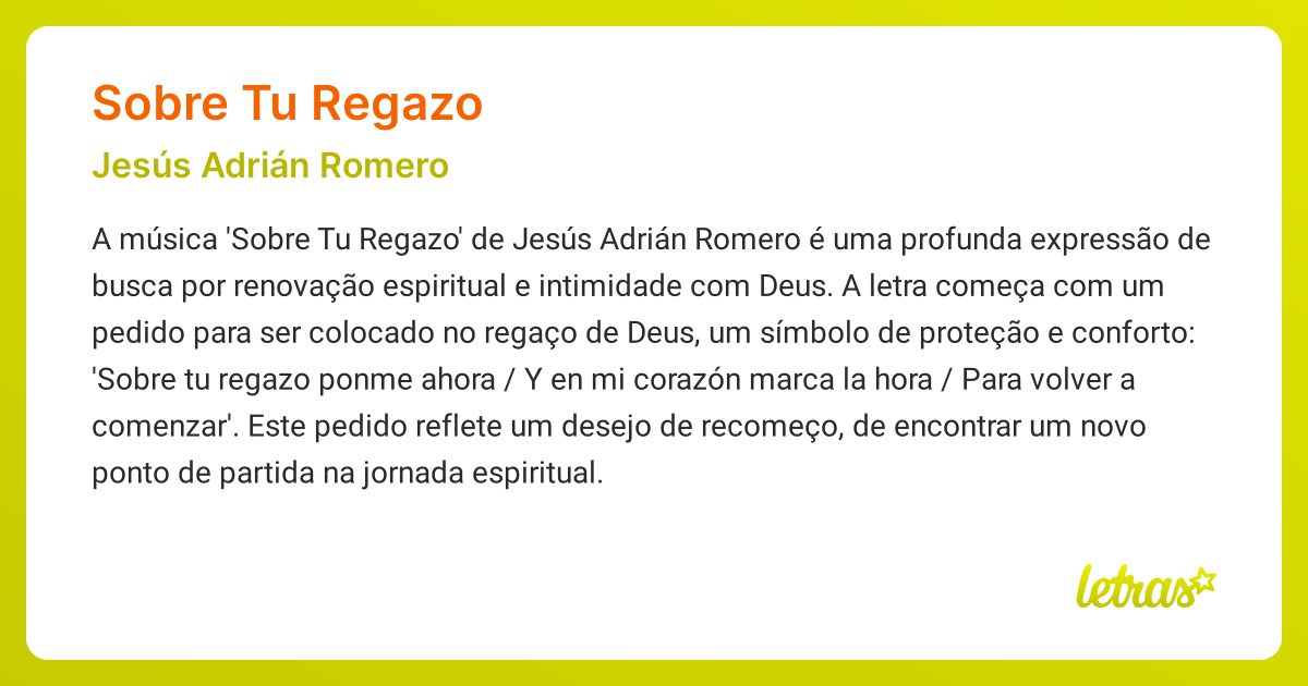 Significado da música SOBRE TU REGAZO (Jesús Adrián Romero) - LETRAS.MUS.BR