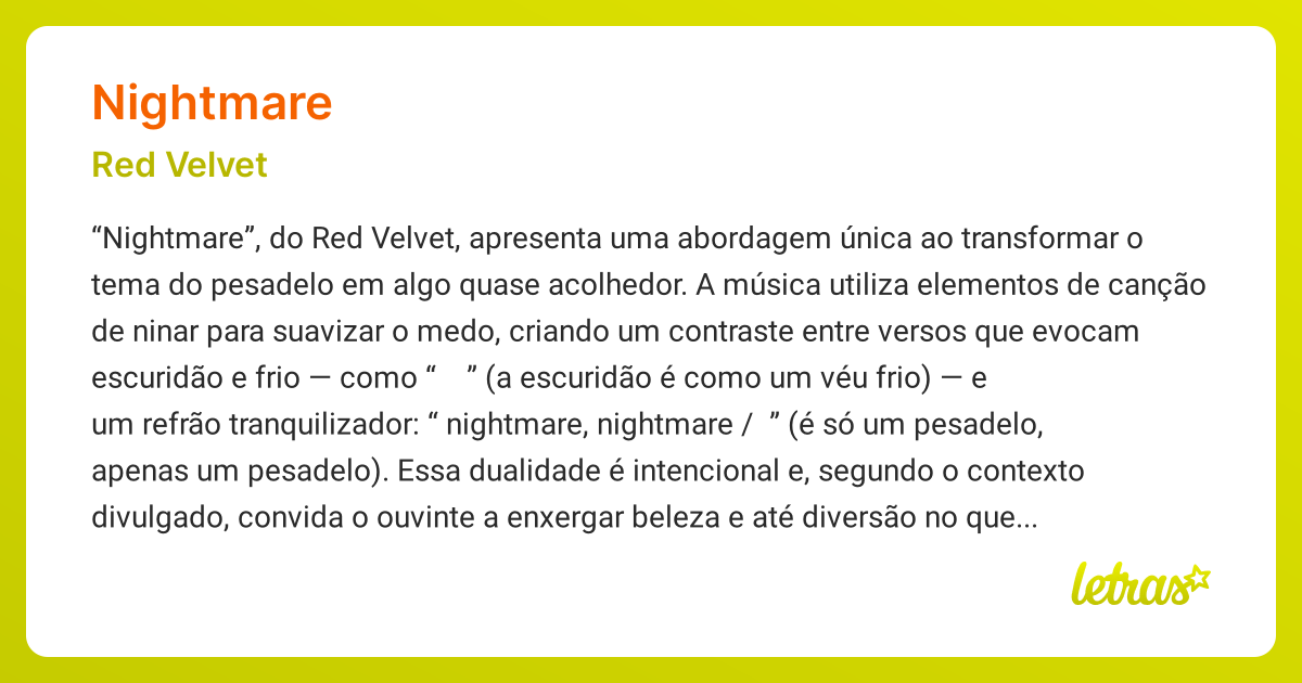 Significado da música NIGHTMARE (Red Velvet) - LETRAS.MUS.BR