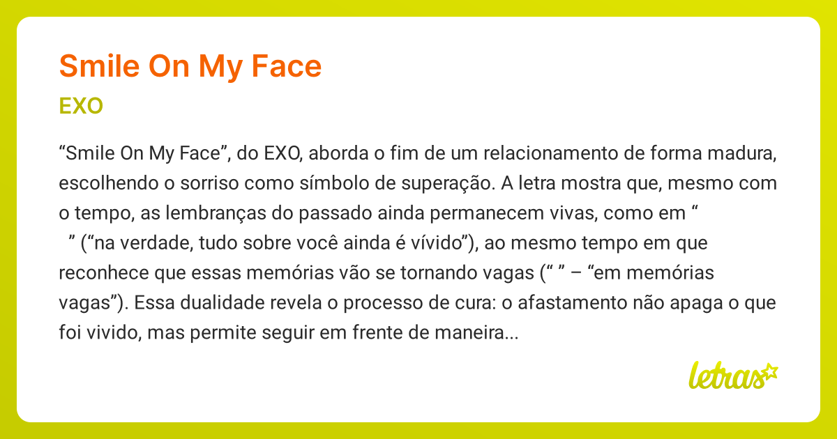 Significado da música SMILE ON MY FACE (EXO ) - LETRAS.MUS.BR