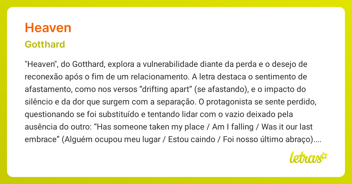 Significado da música HEAVEN (Gotthard) - LETRAS.MUS.BR