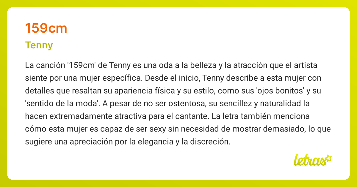 Significado de la canción 159CM (Tenny) - LETRAS.COM
