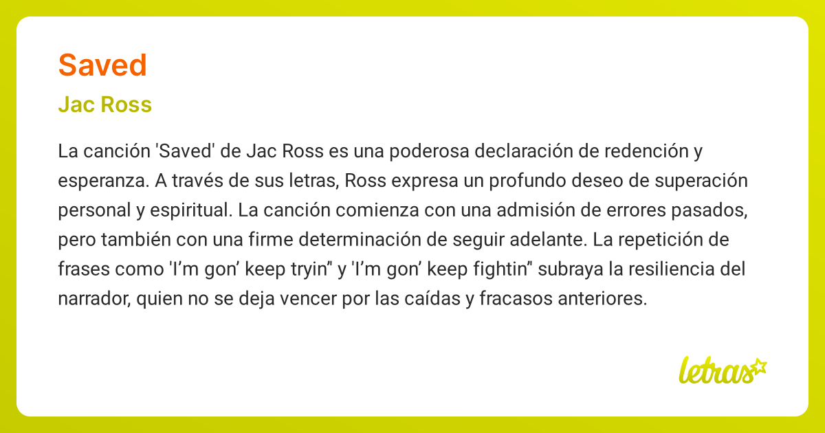Significado de la canción SAVED (Jac Ross) - LETRAS.COM
