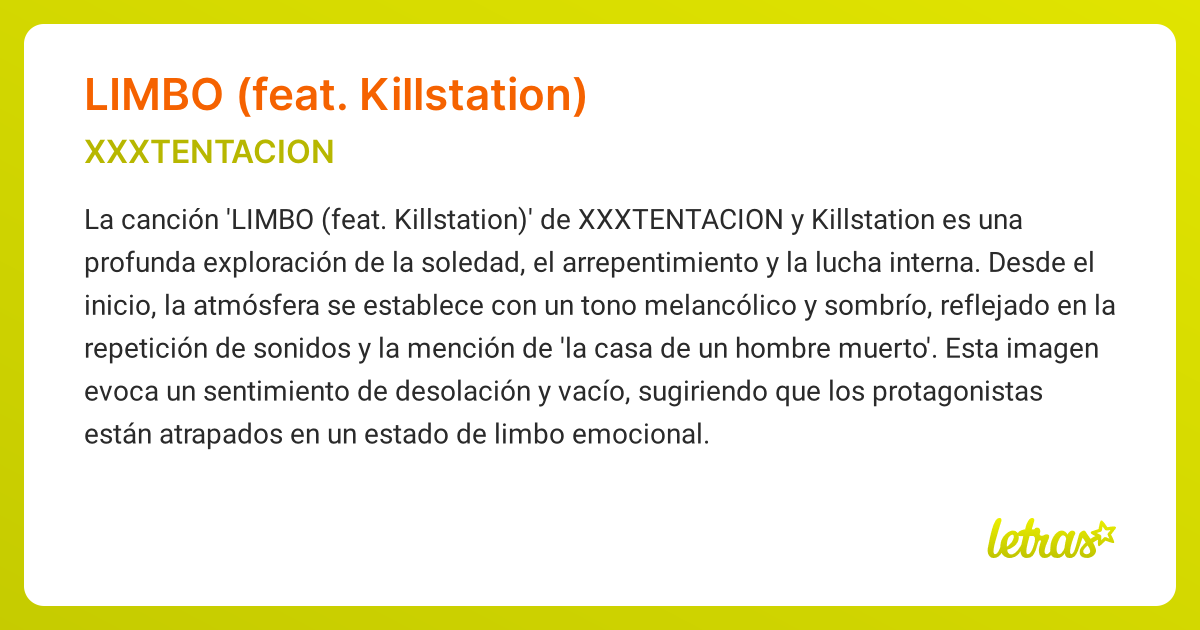 Significado de la canción LIMBO (FEAT. KILLSTATION) (XXXTENTACION) - LETRAS.COM