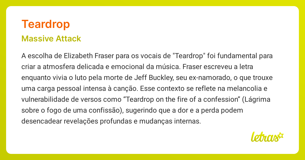 Significado da música TEARDROP (Massive Attack) - LETRAS.MUS.BR
