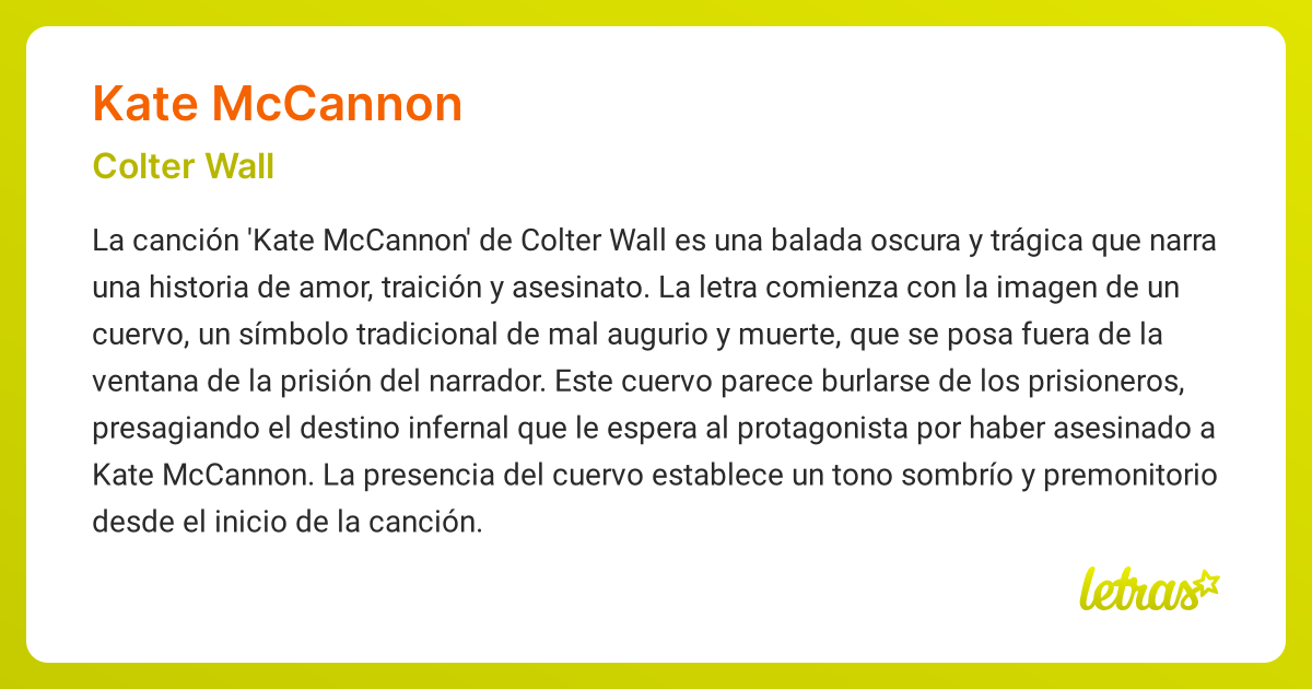 Significado de la canción KATE MCCANNON (Colter Wall) - LETRAS.COM