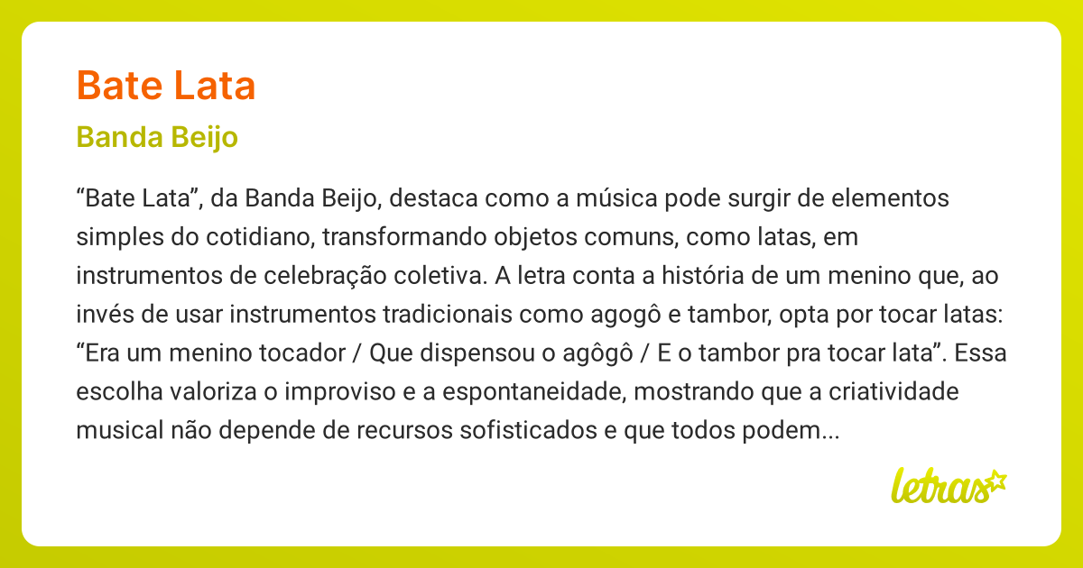 Significado da música BATE LATA (Banda Beijo) - LETRAS.MUS.BR