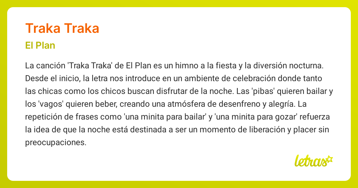 Significado de la canción TRAKA TRAKA (El Plan) - LETRAS.COM