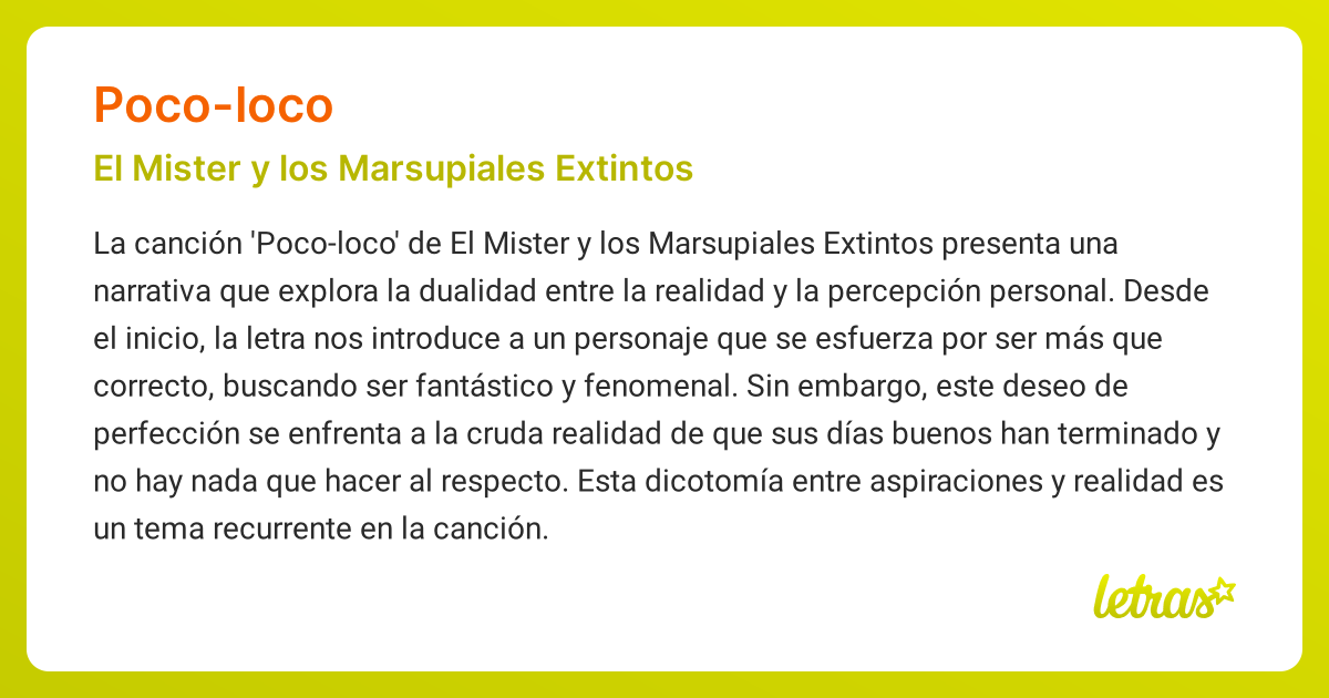 Significado de la canción POCO-LOCO (El Mister y los Marsupiales ...