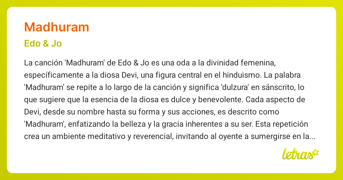 Significado de la canción MADHURAM (Edo & Jo) - LETRAS.COM