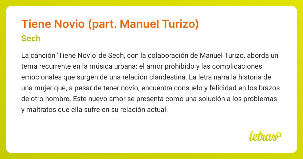 Significado de la canción Tiene Novio (part. Manuel Turizo) (Sech ...