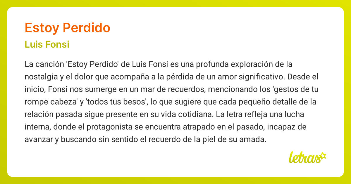 Significado de la canción ESTOY PERDIDO (Luis Fonsi) - LETRAS.COM