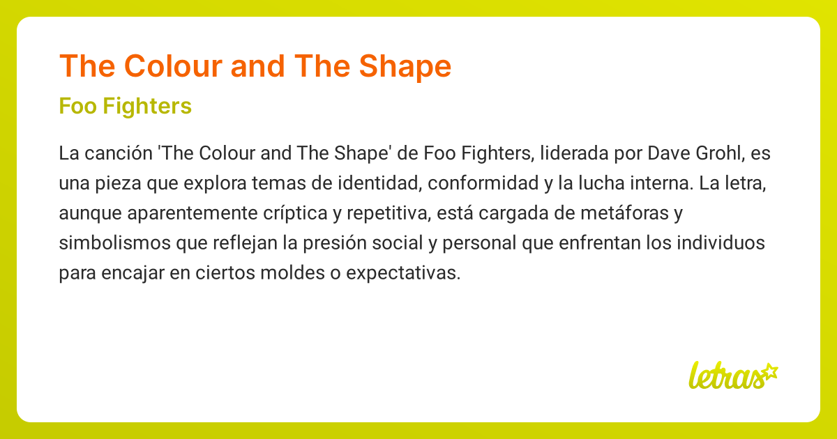 Significado de la canción THE COLOUR AND THE SHAPE (Foo Fighters) - LETRAS.COM